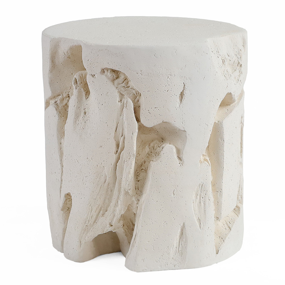 Fantasma Faux Stone Stool Table - Off-White Faux Stone Side Table