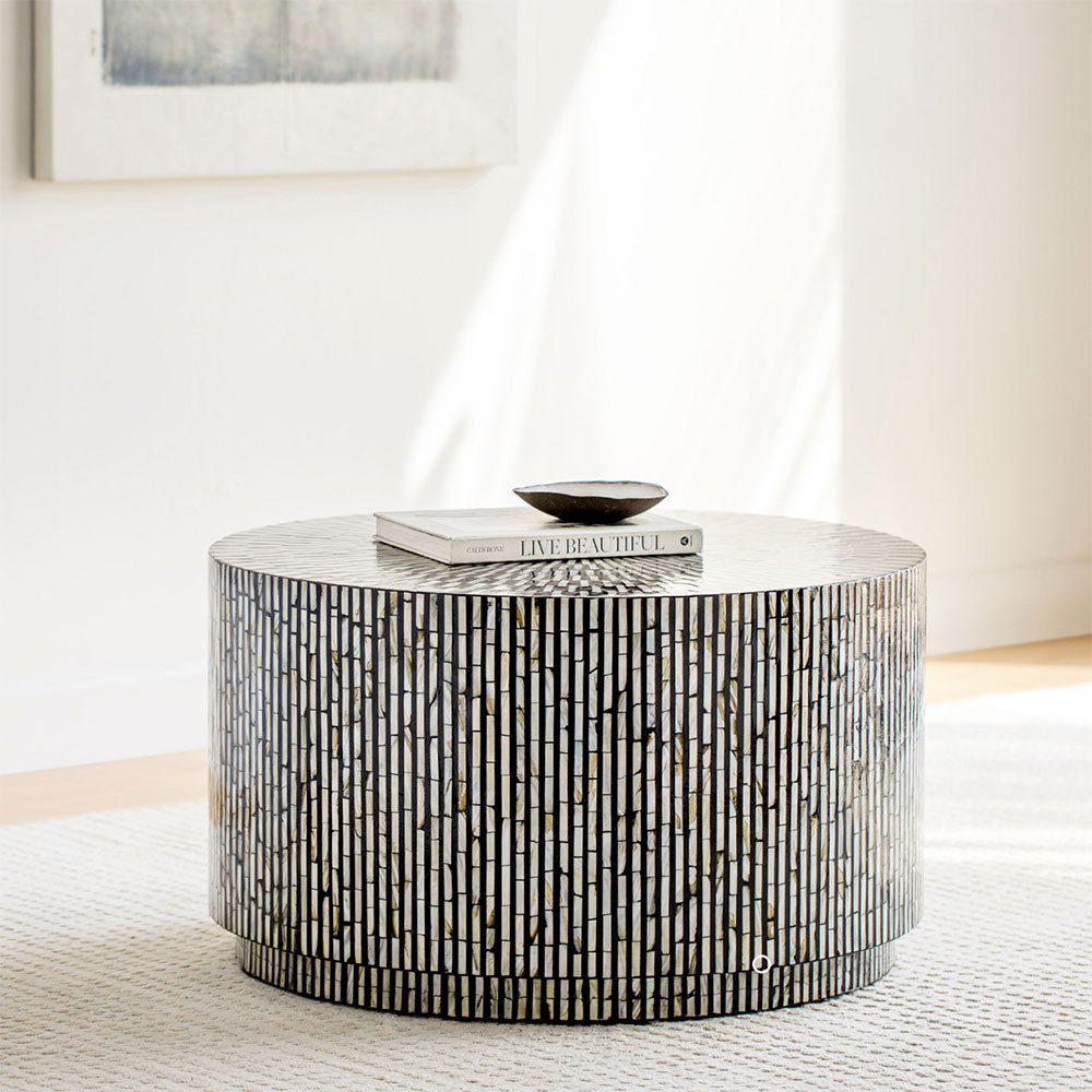 Bali Shell Inlay Cocktail Table - Shell Inlay Round Coffee Table