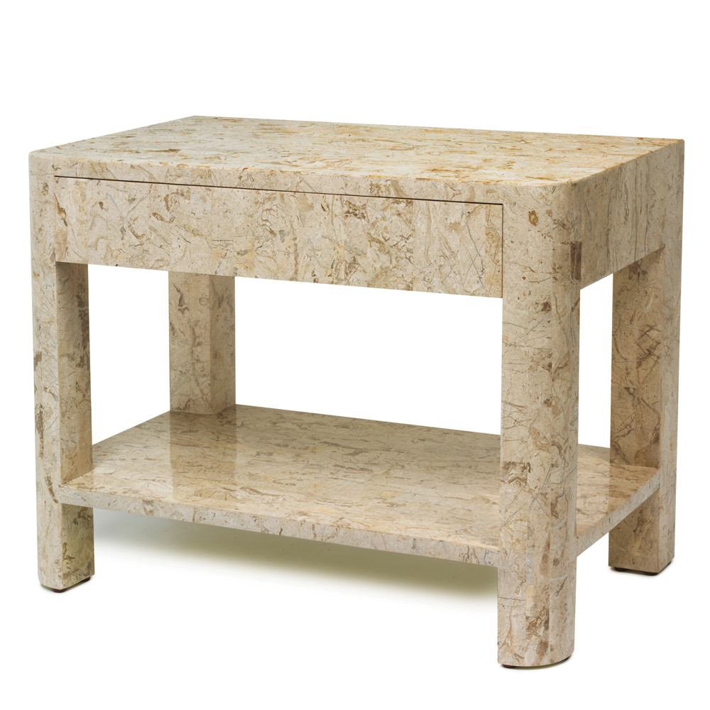 Cleo Stone Night Stand - Handcrafted Fossilized Stone Veneer Nightstand ...