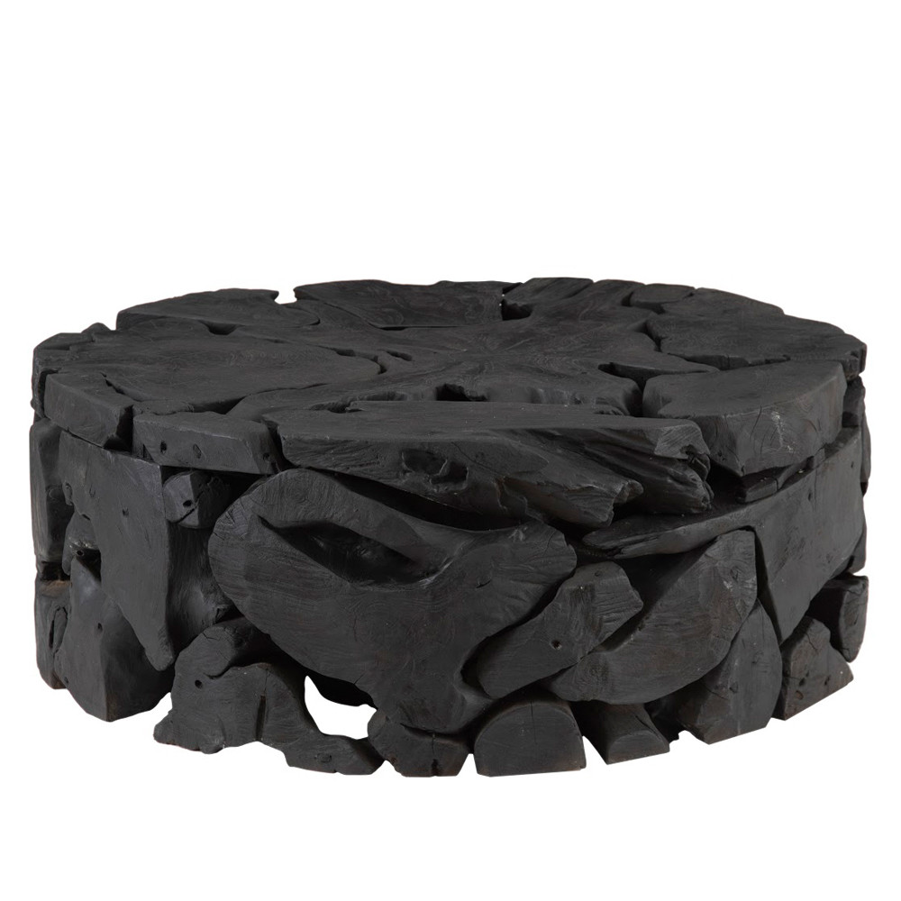 Tovi Blackened Teak Cocktail Table - Round Black Teak Slice Coffee Table