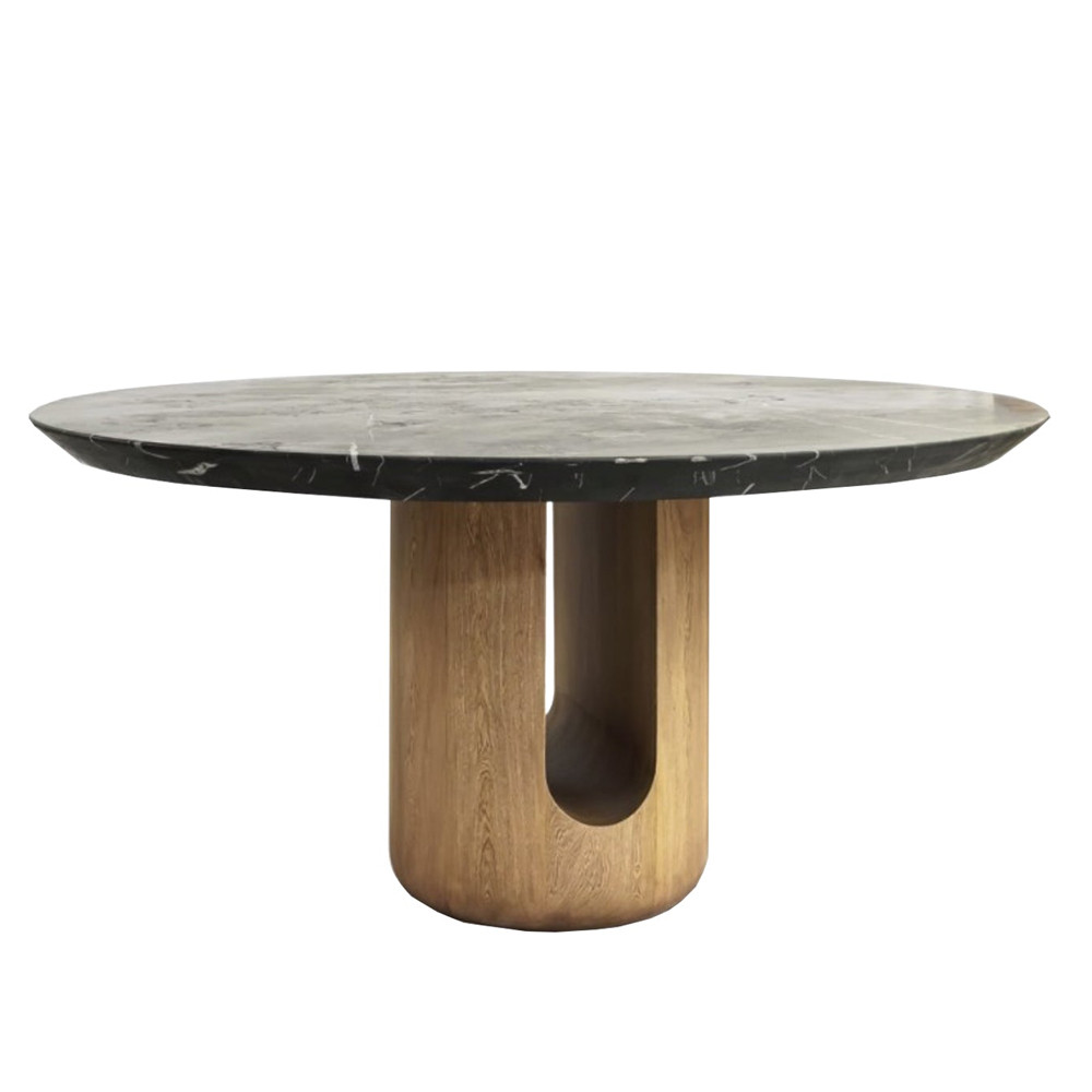 Antaro Black Marble Dining Table - Handcrafted Marble and Wood Dining Table