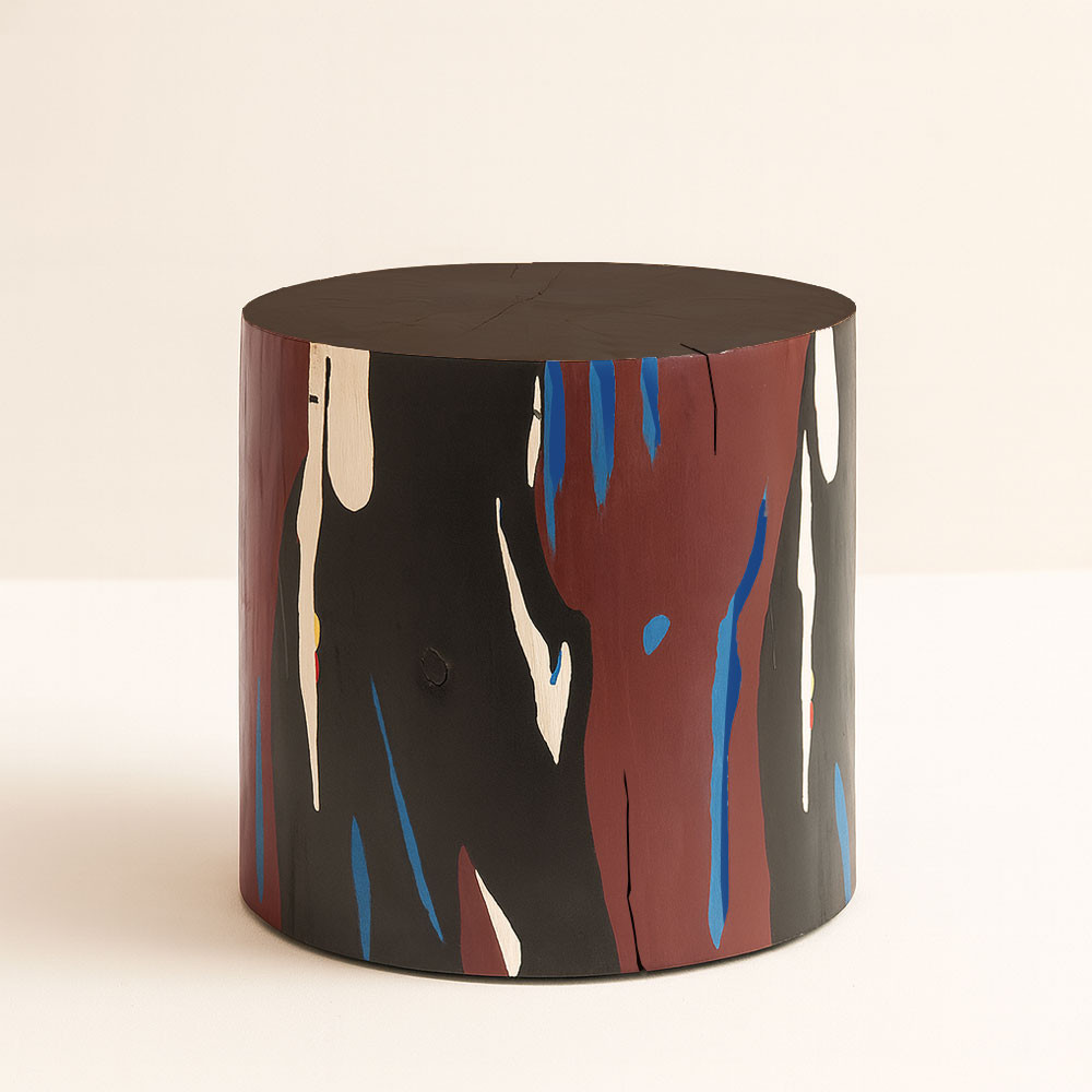 Chromatique Hand Painted Log Table - Artistic Small Painted Side Table