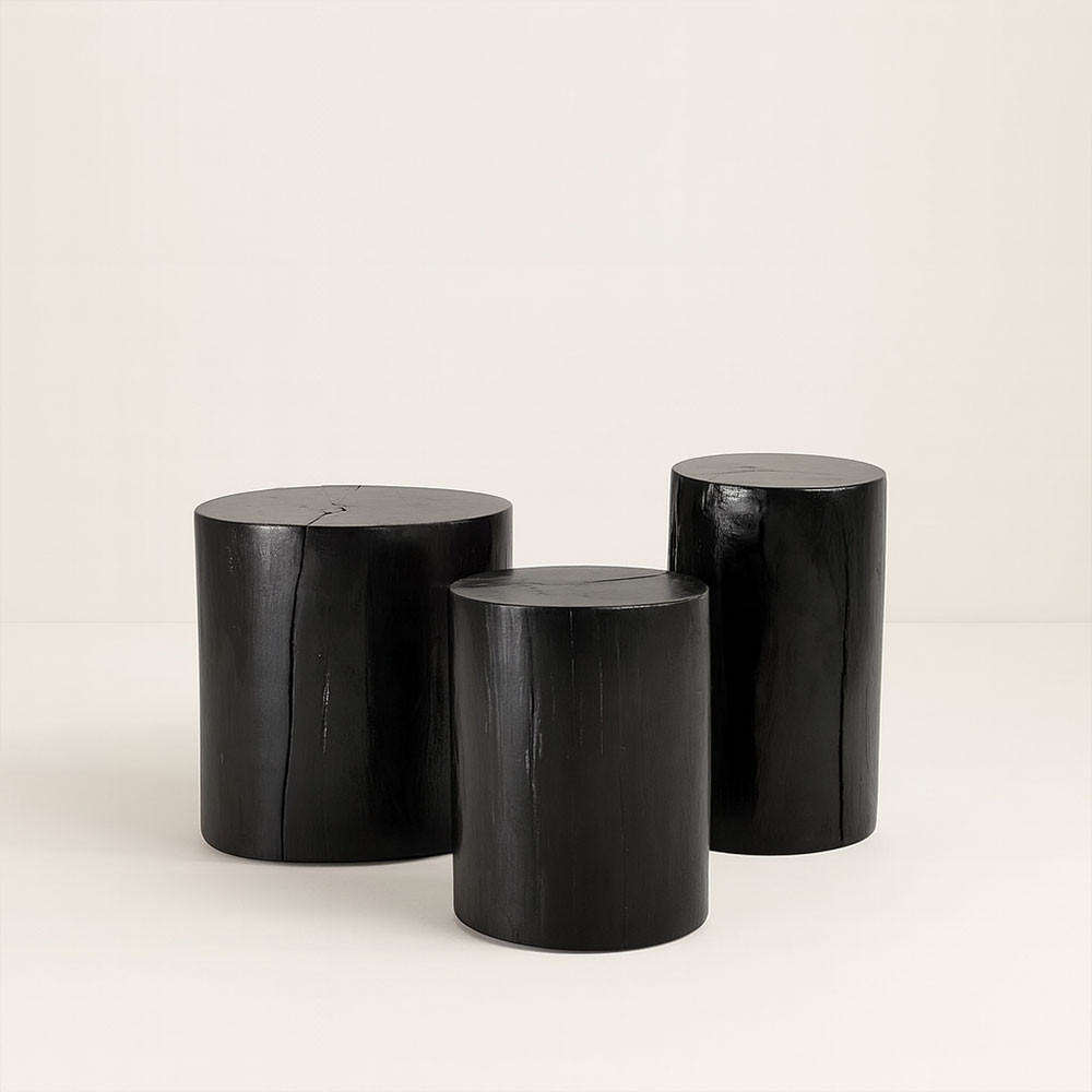 Lacquered Log Tables - Round Black Side Table