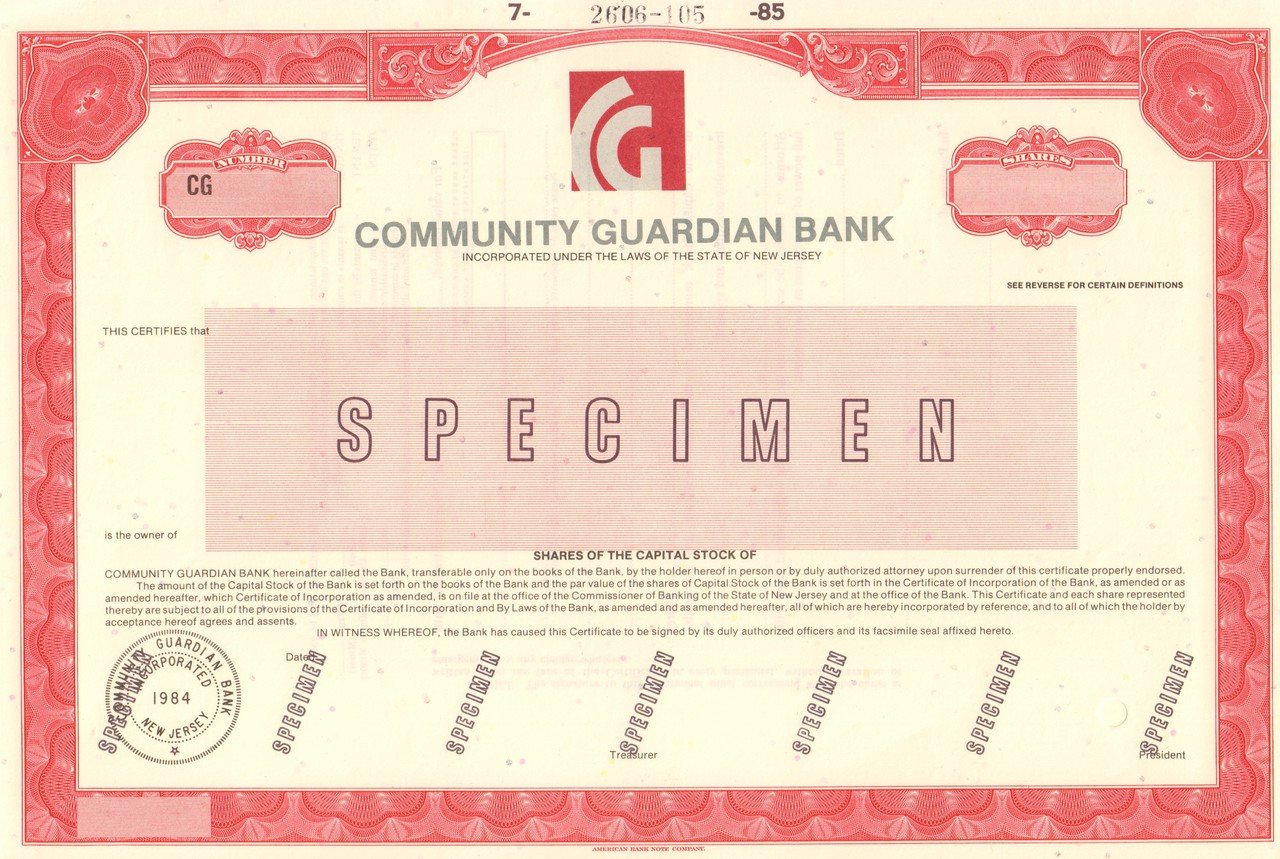 Community Guardian Bank - specimen - Collectible Stocks and Bonds