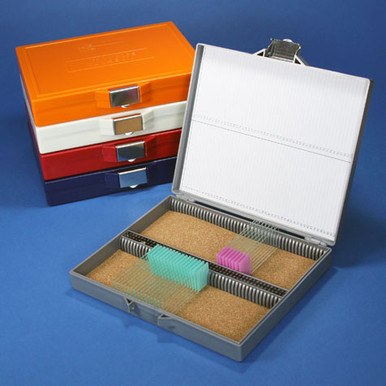 Microscope slide storage box, cork lined, holds 100 slides, stanless ...