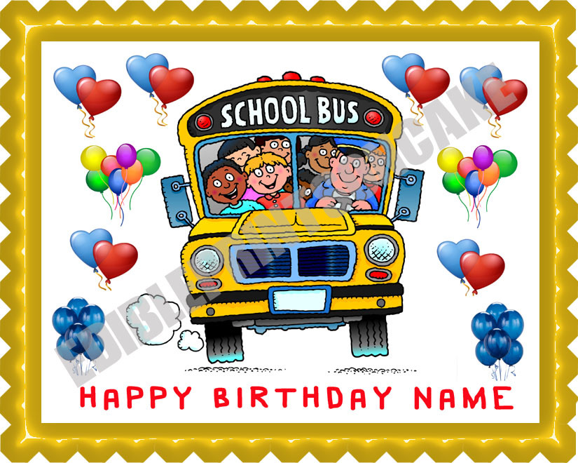 School Bus Edible Birthday Cake Topper