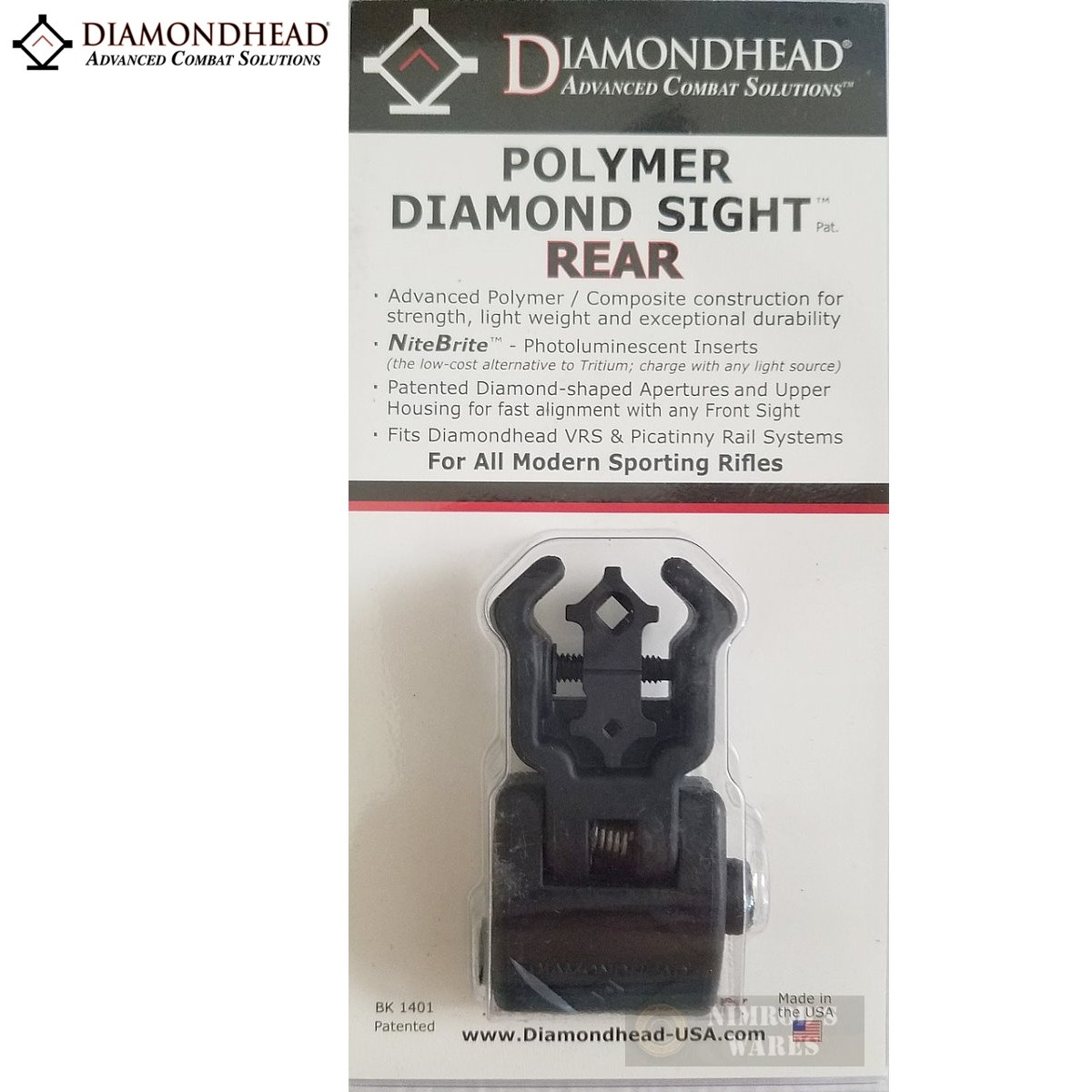 DIAMONDHEAD Diamond REAR SIGHT w/ NiteBrite Polymer Black 1401 - Nimrod ...