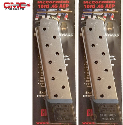 Chip McCormick 1911 RAILED Power Mag .45ACP 10 Round MAGAZINE 2-PACK ...