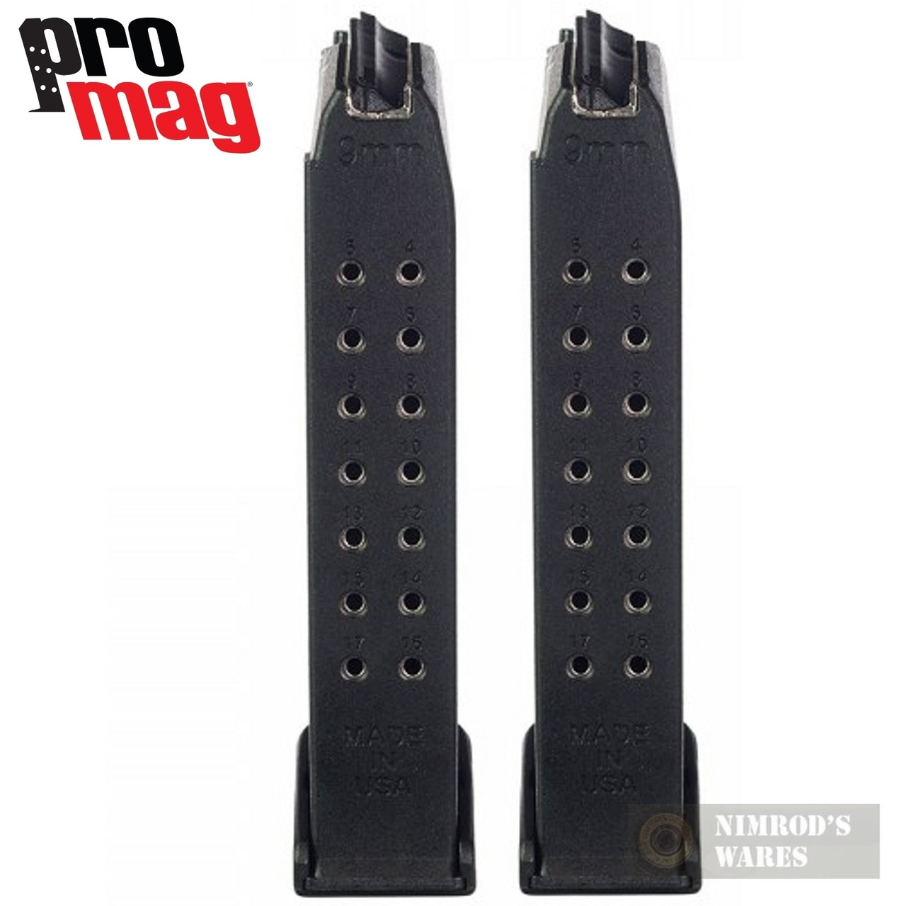 2-PACK ProMag GLKA9B GLOCK 17 19 26 34 9mm 18 Round Magazine - Nimrod's ...