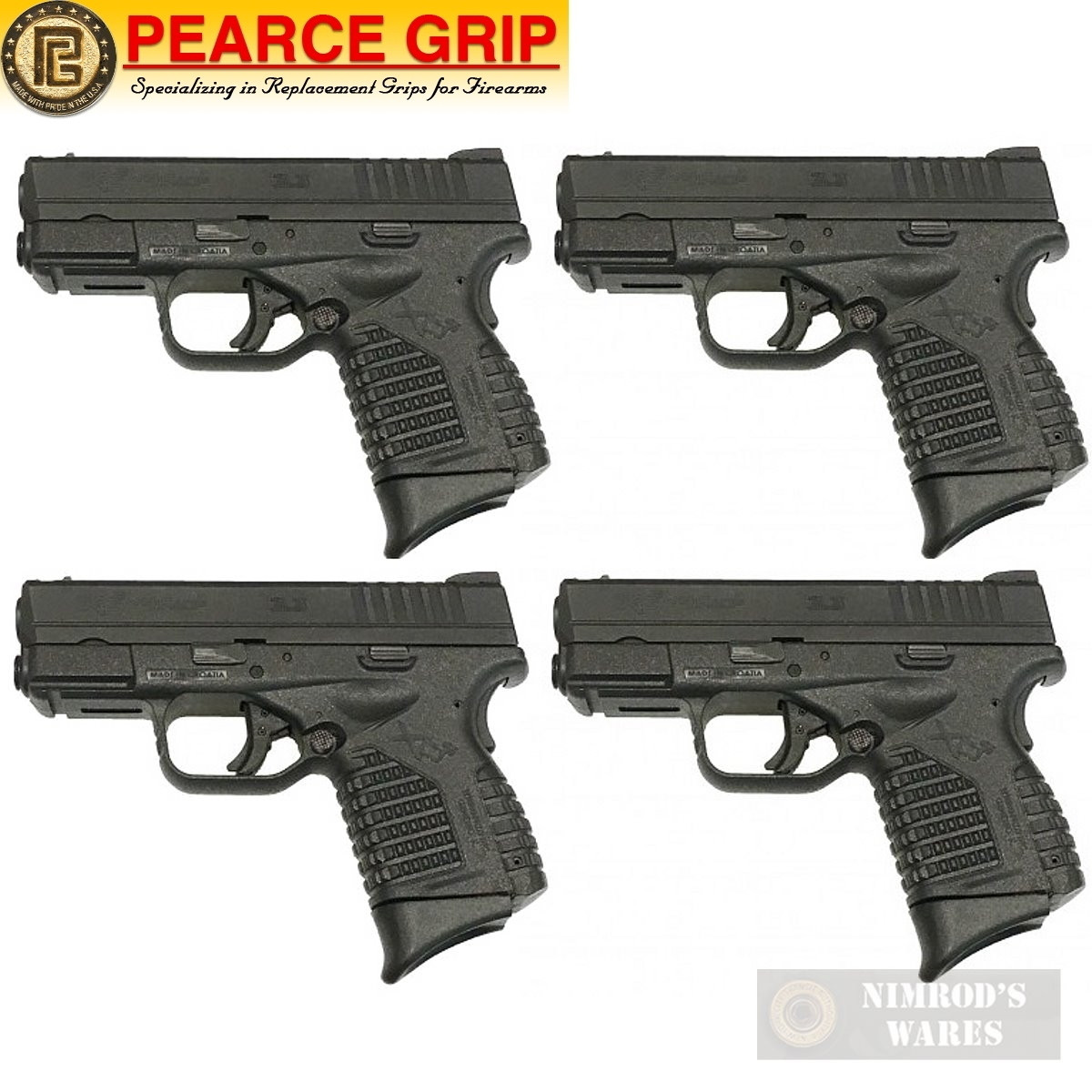 4-PACK Pearce Grip PG-XDS Springfield XDS Grip Extension Add 5/8" Grip ...