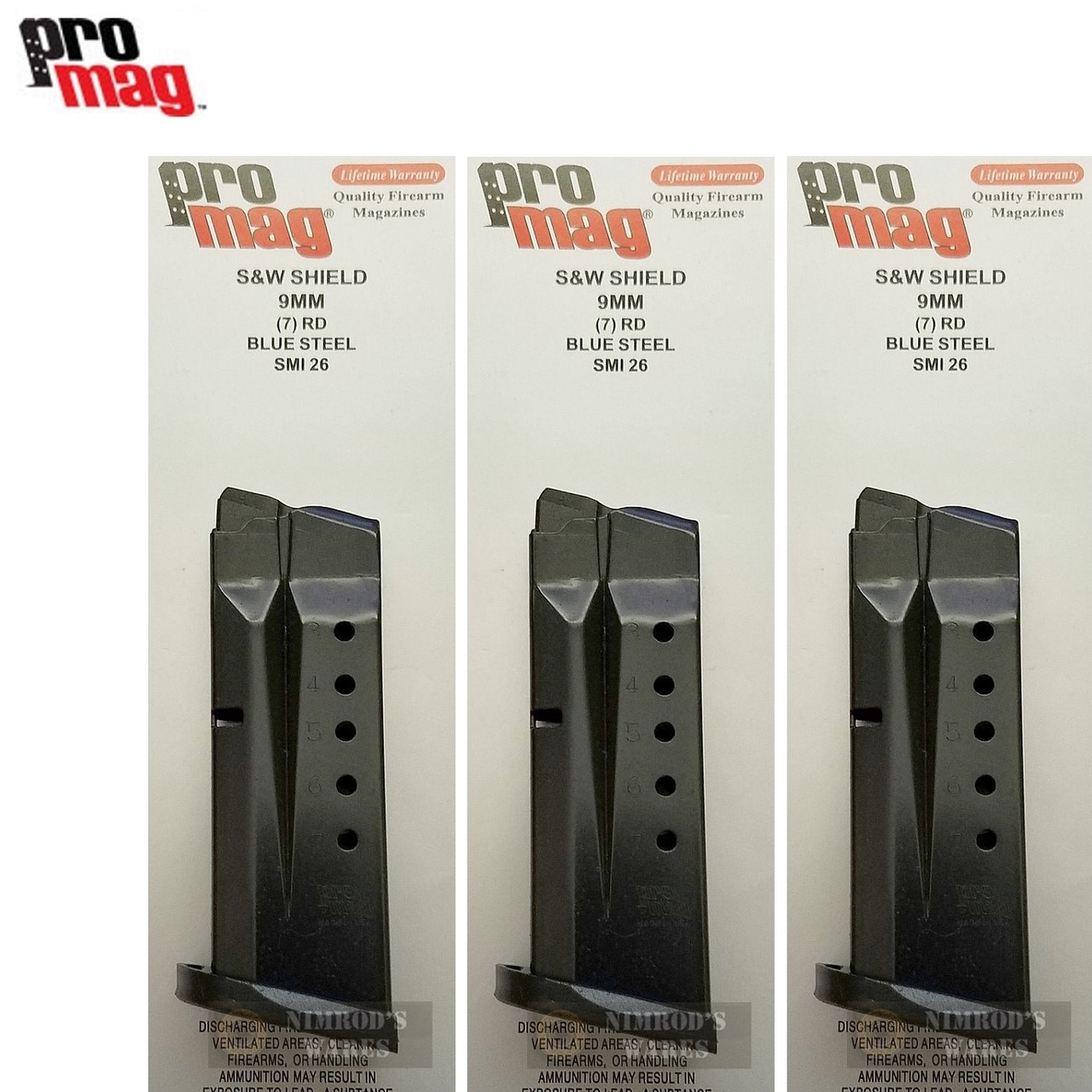 3-PACK Promag Smith & Wesson S&W M&P Shield 9mm 7 Round Magazine SMI26 ...