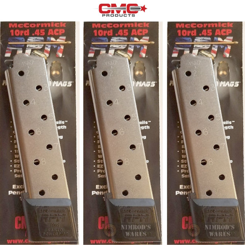 Chip McCormick 1911 RAILED Power Mag .45ACP 10 Round MAGAZINE 3-PACK ...