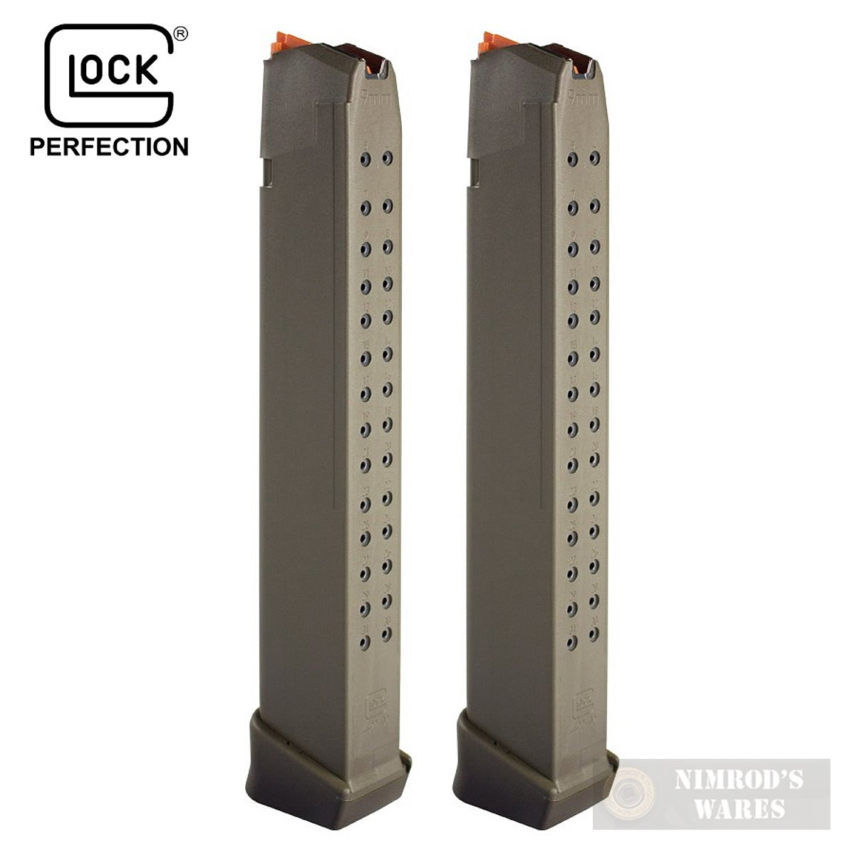 GLOCK 17 19 26 34 9mm 33 Round MAGAZINE 2-PACK OD GREEN 47462 ...