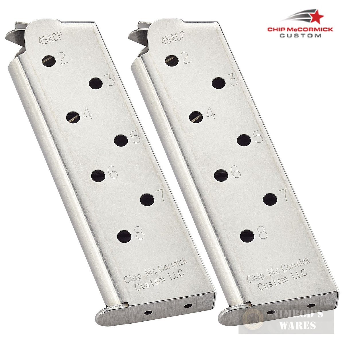 Chip McCormick 1911 .45ACP 8 Round MAGAZINE 2-PACK Match Grade M-MG ...