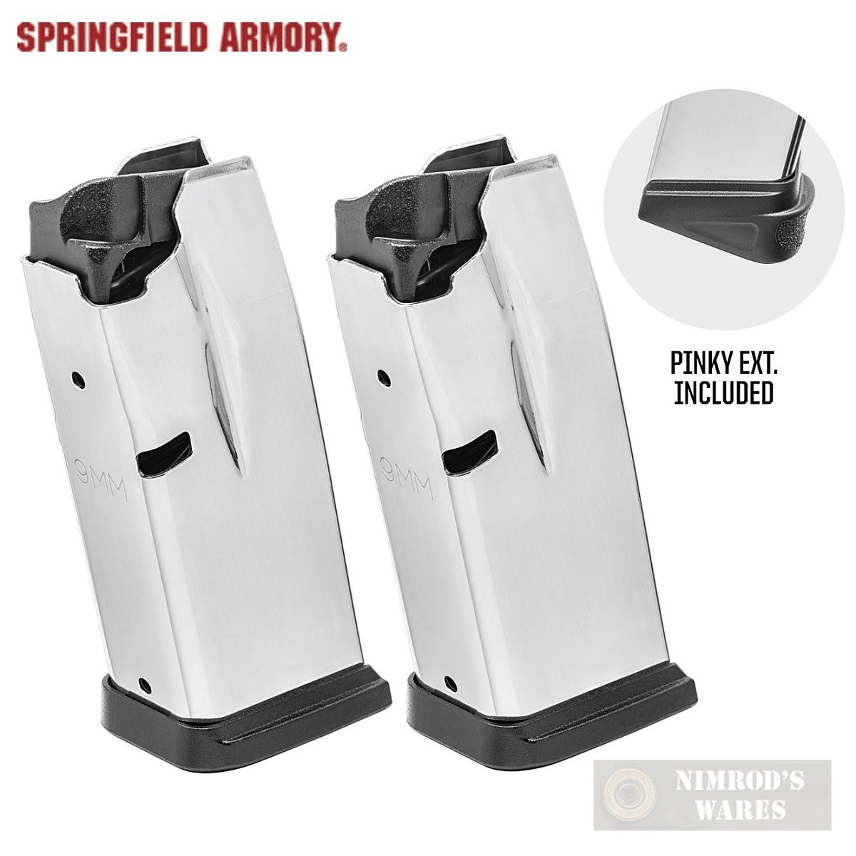 Springfield HELLCAT 9mm 10 Round MAGAZINE 2-PACK Includes Extension ...
