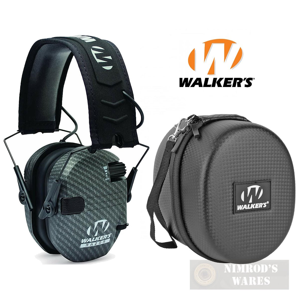 WALKER's RAZOR SLIM Shooter Low Profile EARMUFFS 23dB Carbon + CASE GWP-RSEM-CARB GWP-REMSC ...