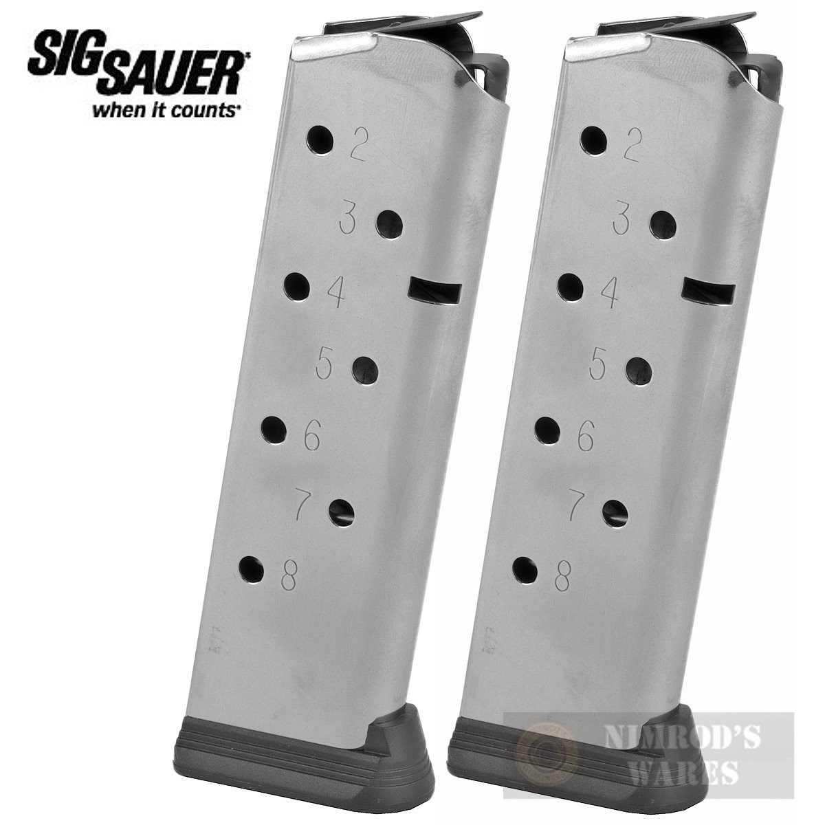 Sig Sauer 1911 FS & Carry .45 ACP 8 Round MAGAZINE 2-PACK MAG-1911-45-8 - NimrodsWares.com