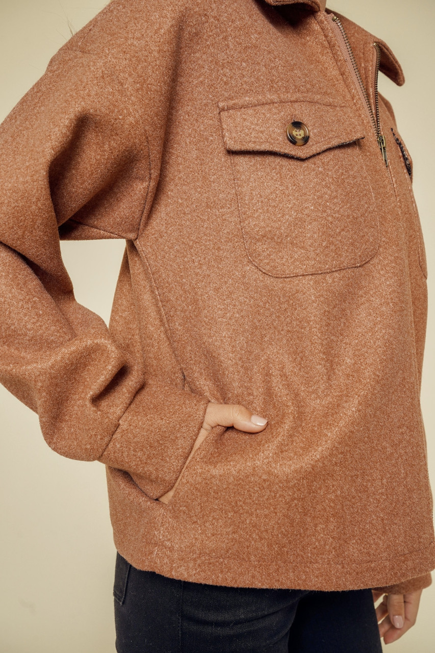 Rust Zipper Front Shacket | My Wooden Hanger