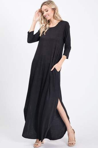 Plus-Size Solid Black Maxi Dress | My Wooden Hanger