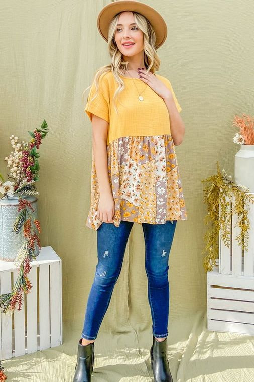 Mustard Floral Print Top | My Wooden Hanger