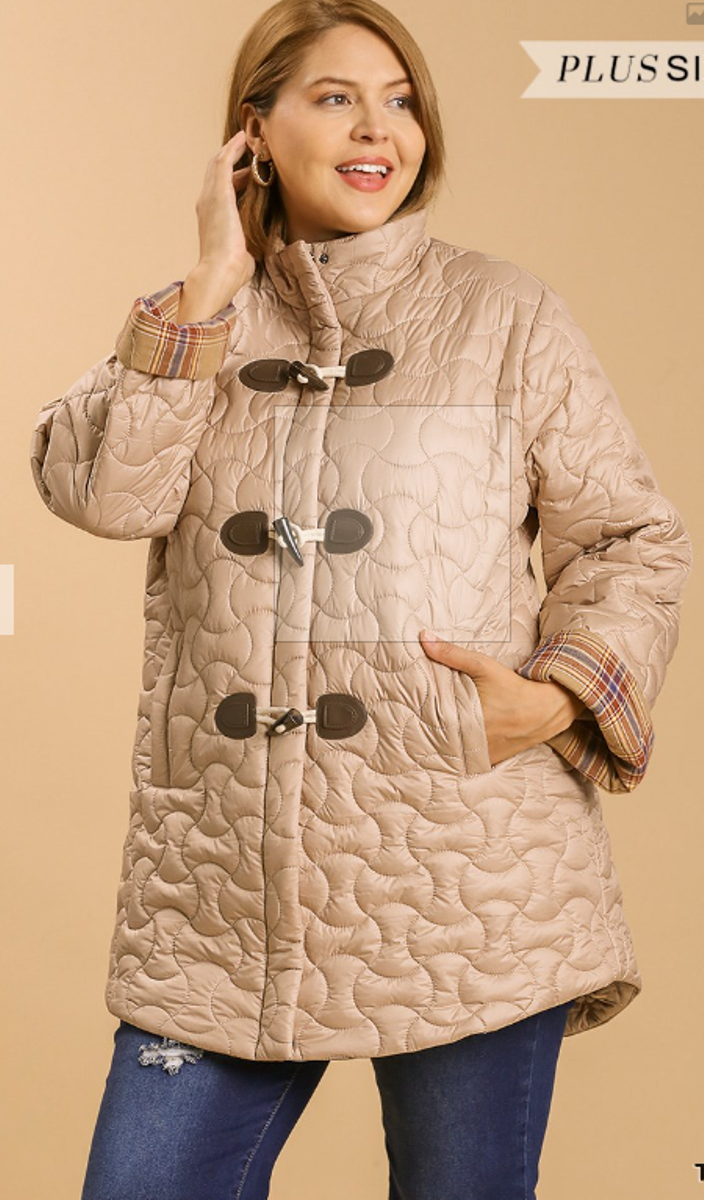 Plus-Size Tan Quilted Jacket | My Wooden Hanger