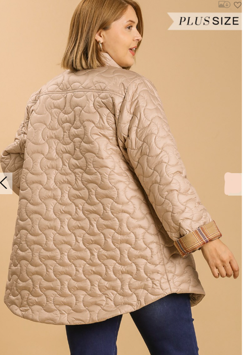Plus-Size Tan Quilted Jacket | My Wooden Hanger