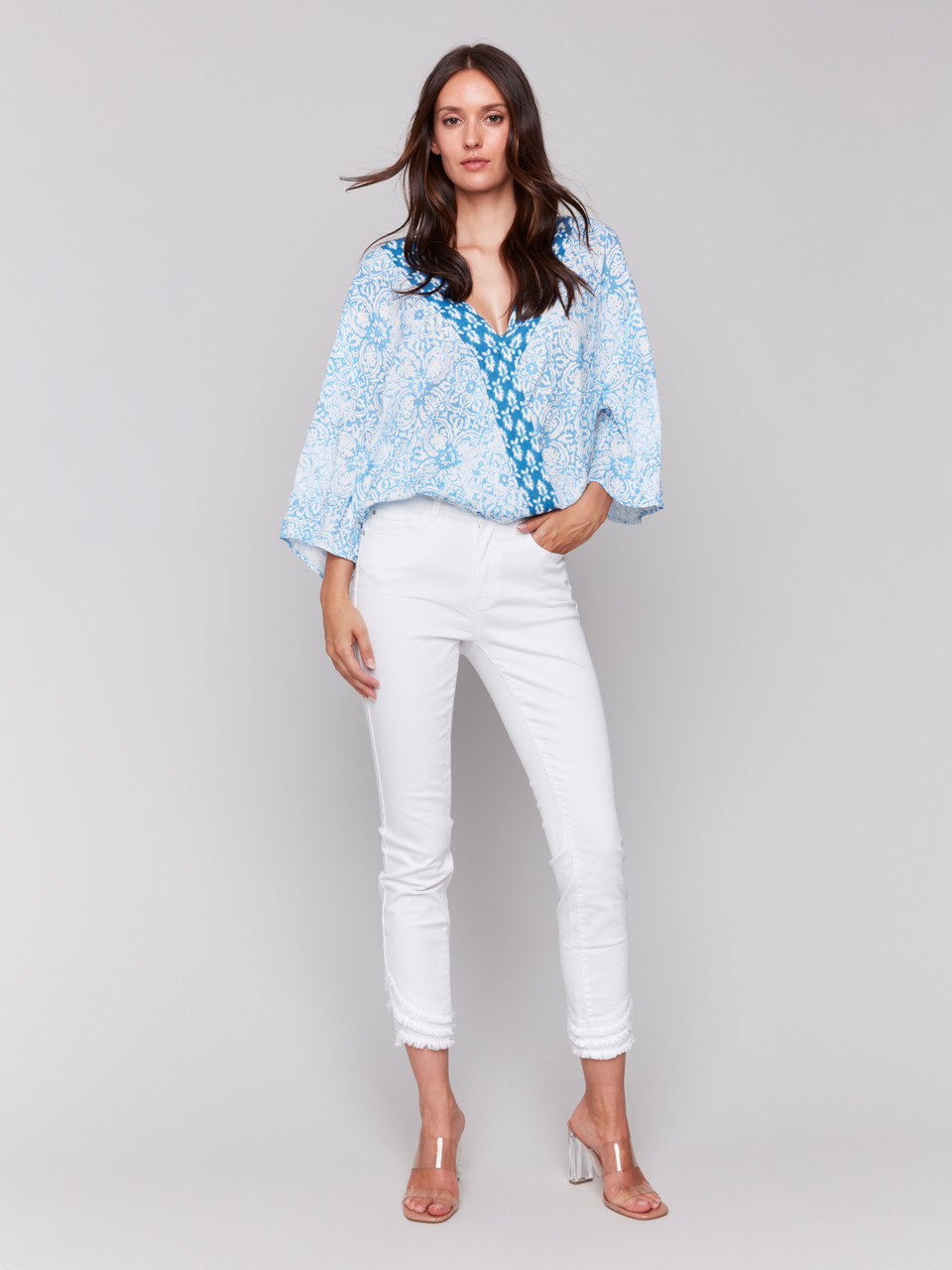 Charlie B Wide 3/4 Sleeve Crossover Top | My Wooden Hanger
