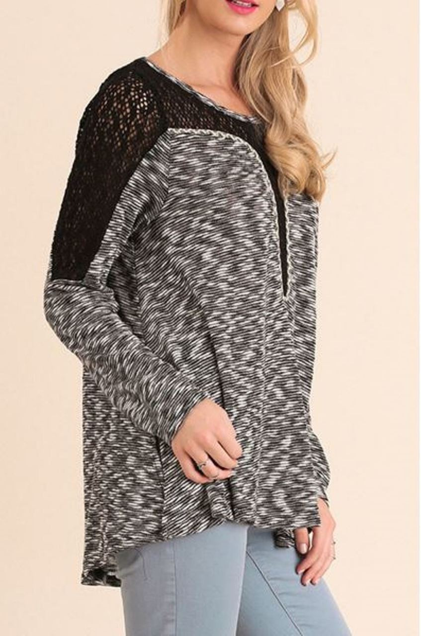 Marled Long Sleeve Top w/Crochet Detail | My Wooden Hanger