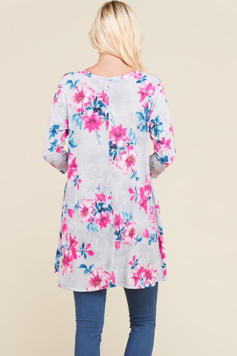 Floral Print Tunic with Pockets - My Wooden Hanger