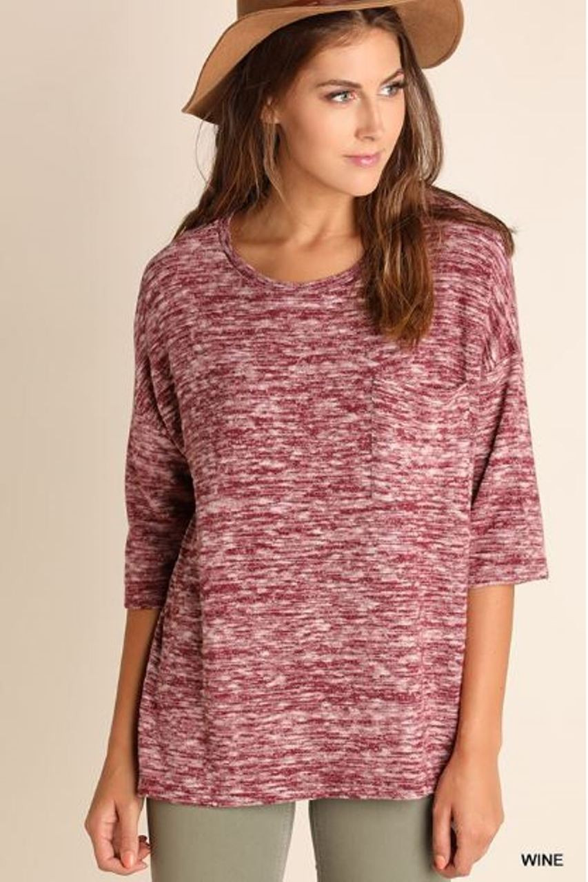 Wine Marled Drop Shoulder Top | My Wooden Hanger