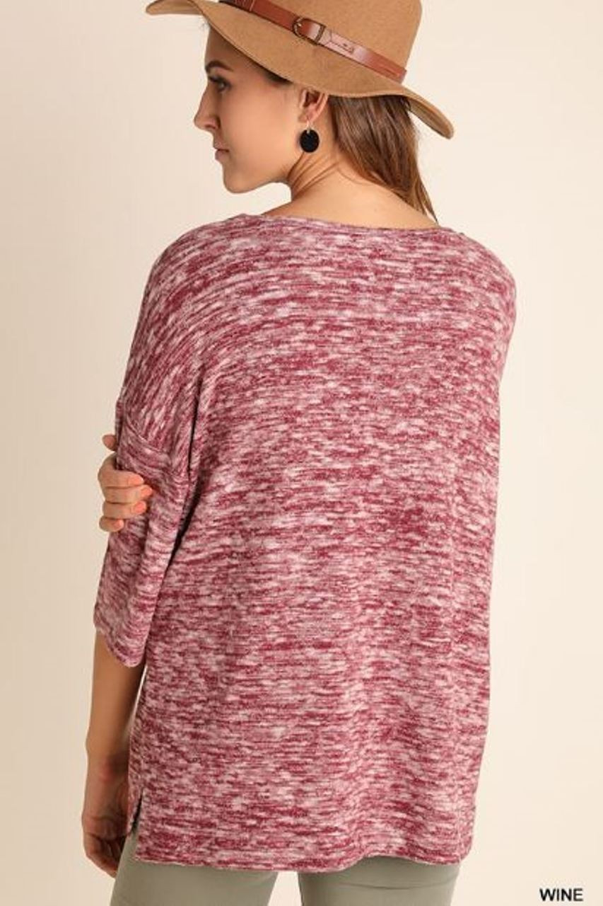 Wine Marled Drop Shoulder Top | My Wooden Hanger