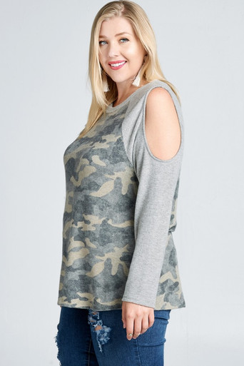 PLUS-SIZE Camo Long Sleeve Top | My Wooden Hanger