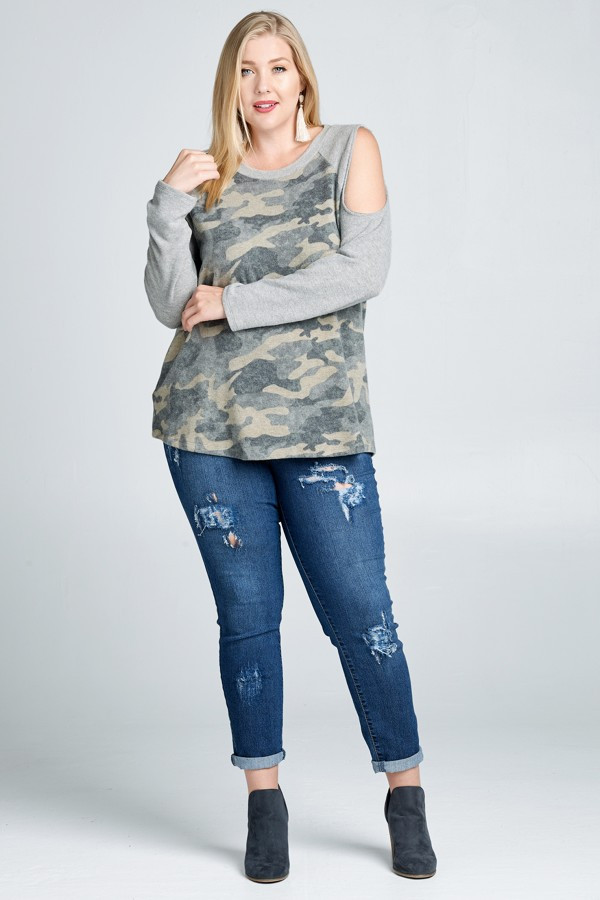 PLUS-SIZE Camo Long Sleeve Top | My Wooden Hanger