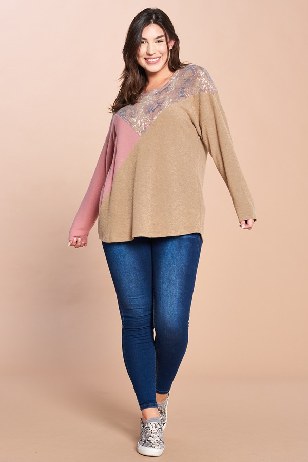 PLUS Mixed Print Brushed Hacci Top (3X) - My Wooden Hanger