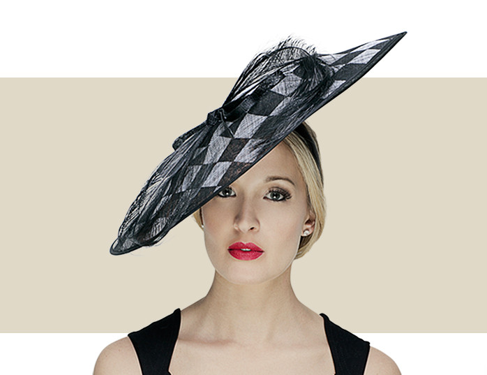 Brea Black & White Checker Fascinator Hat with Feather