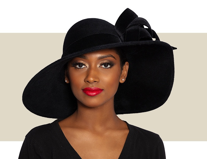 STRUCTURED WAVE HAT WITH RIBBONS - Black - Gold Coast Couture