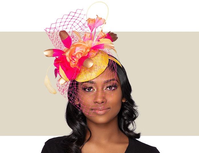 TULLY COCKTAIL HAT WITH NETTING - Bright Yellow - Gold Coast Couture