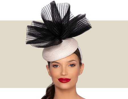 MARTINA COCKTAIL HAT - Ivory and Black - Gold Coast Couture