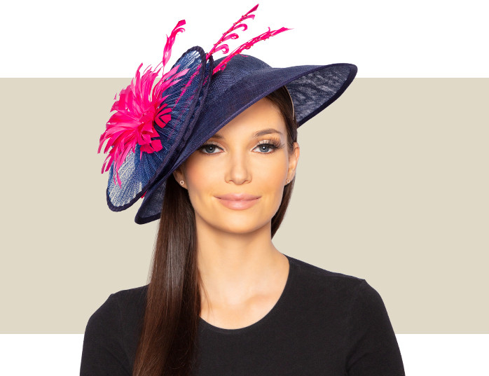 TWIST FASCINATOR HAT - Navy and Lipstick Pink - Gold Coast Couture
