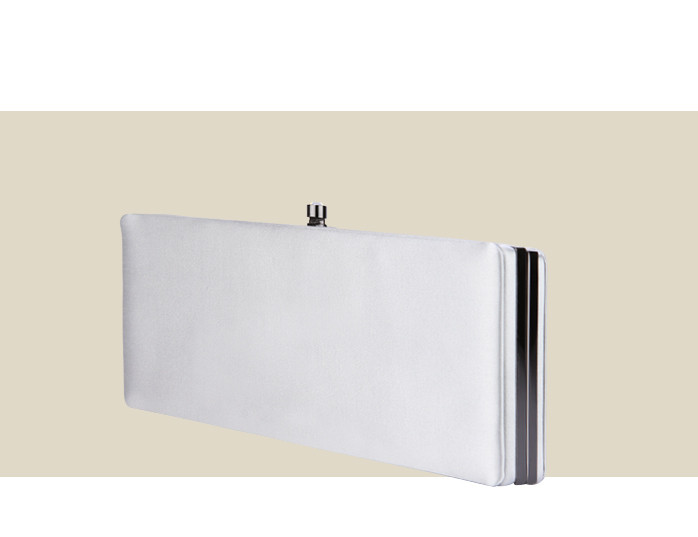 Large Silver Satin Box Clutch Purse with Embellished Crystal
