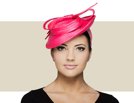 Bright Pink Sophisticated Disc Hat with Loop & Bow Trim