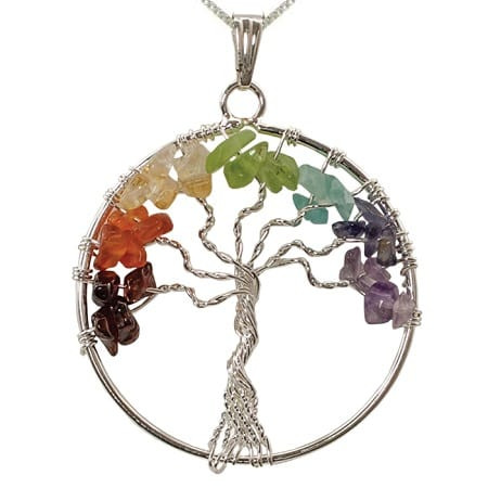 Chakra Tree of Life Gemstone Pendant Large