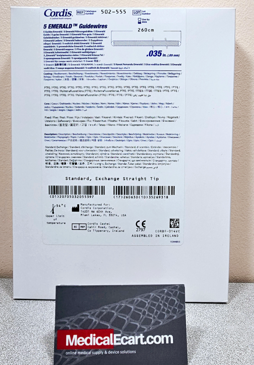 Cordis 502555 Emerald Guidewire 502-555, 0.035" X 260 cm , PTFE-Coated ...