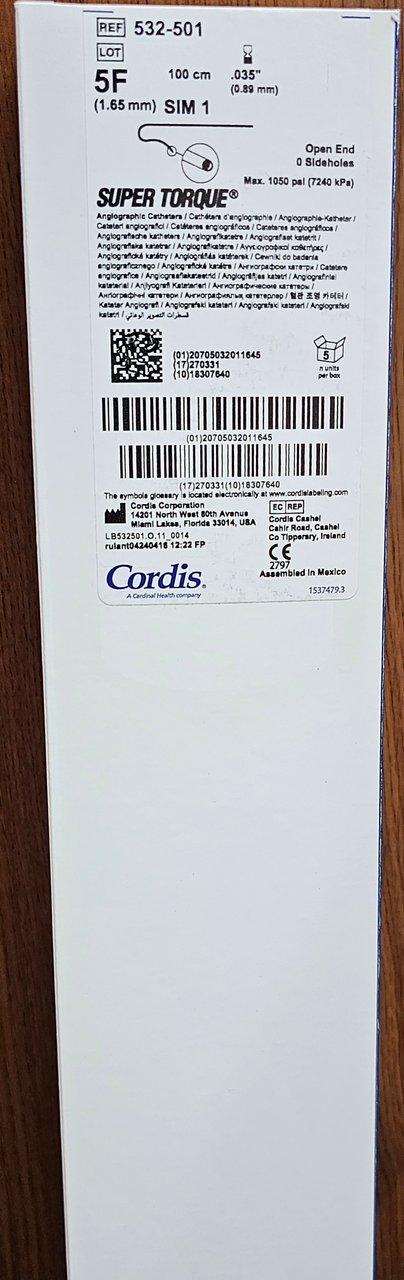 Cordis 532-501 SUPER TORQUE® Plus, 532501, SIM 1 Polyurethane ...