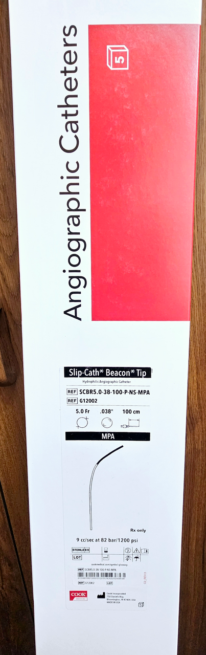 Cook G12002 Slip-Cath® Beacon® Tip Angiographic Catheter, SCBR5.0-38 ...
