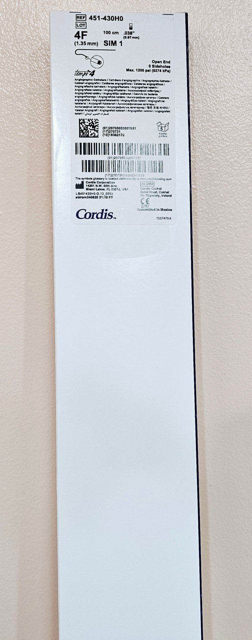 Cordis 451-430H0 TEMPO 4, 451430H0, Sidewinder I (SIM 1) Coated Nylon ...