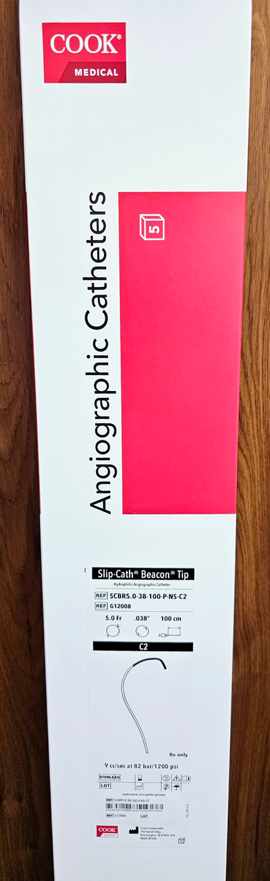 Cook G12008 Slip-Cath® Beacon® Tip Angiographic Catheter, SCBR5.0-38 ...