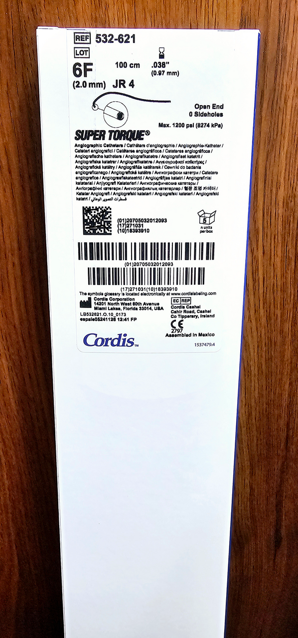 Cordis 532-621 SUPER TORQUE®, 532621, Judkins Right (JR 4 ...