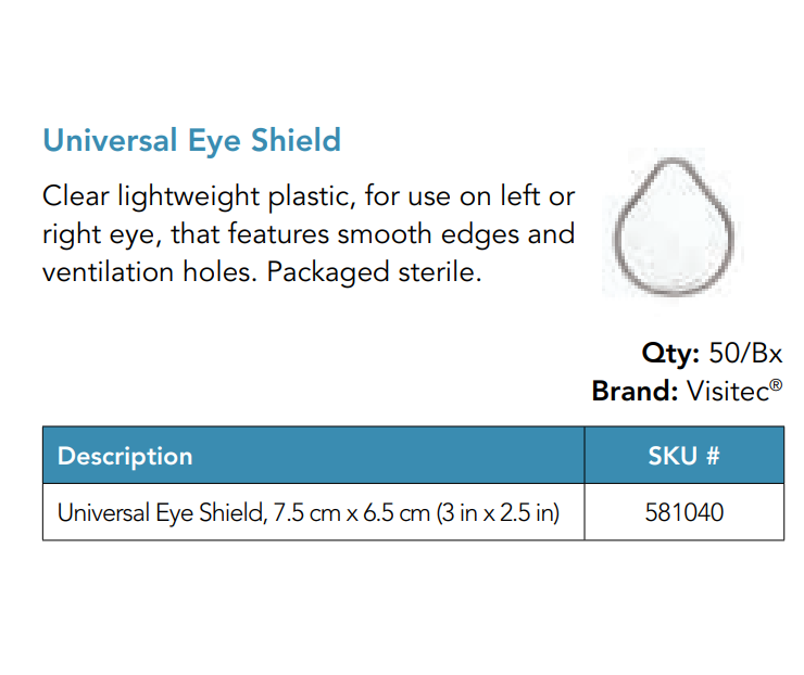Visitec 581040 Universal Eye Shield, 7.5 cm x 6.5 cm (3 in x 2.5 in