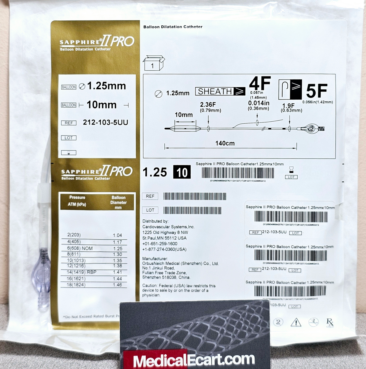 Abbott 212-103-5UU Sapphire™ II PRO, Balloon Dilatation Catheter 1.25 ...